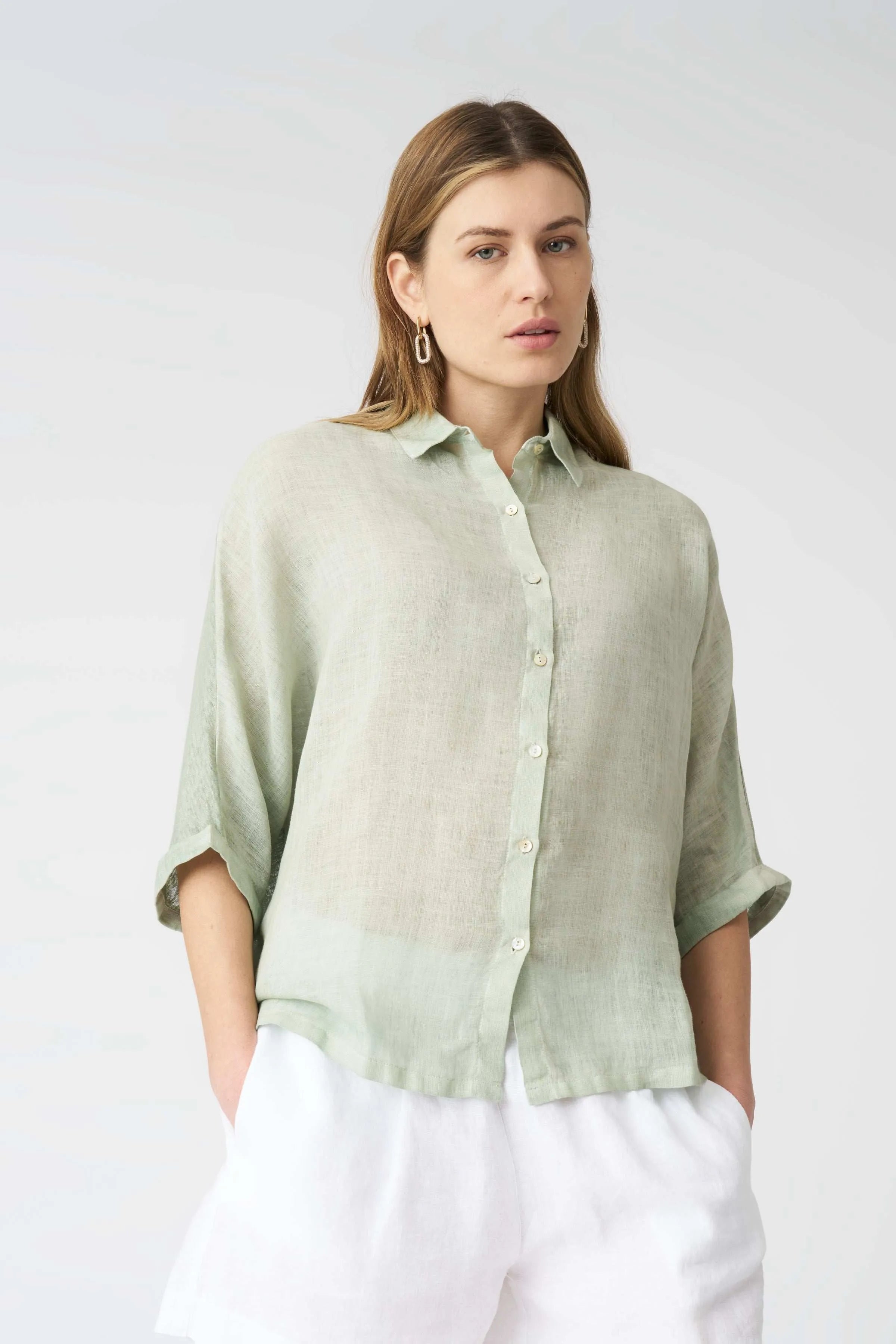 120 Lino 3/4 sleeve linen shirt 7210B568 - Jane Young