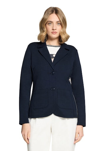 Betty Barclay Dark Blue Fitted Jersey Jacket with Lapel Collar, Patch ...